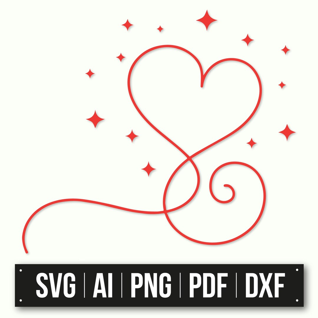 Swirly Heart Clipart | Red Line Art Heart With Stars | Instant Download ...