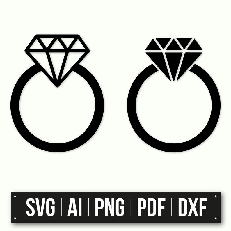 Wedding Ring Silhouette | Diamond Ring Clipart | SVG PNG DXF Files ...