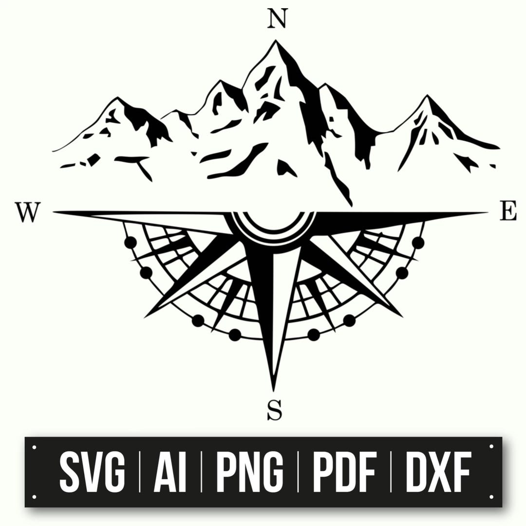 Mountain Compass Design | Adventure SVG | Outdoor Wall Art | Hiking ...