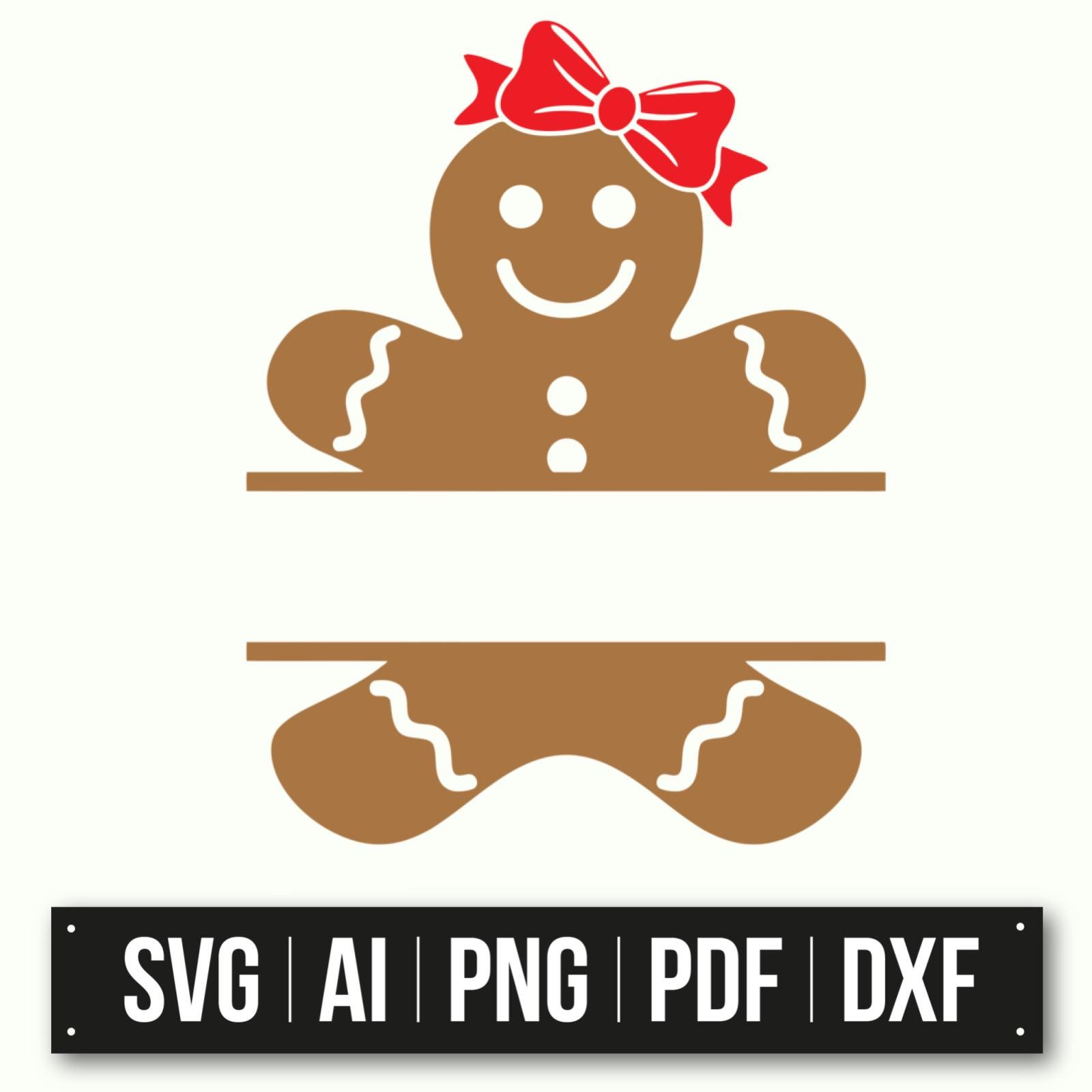 Gingerbread Man With Red Bow | Christmas Decor | Split Monogram Design ...