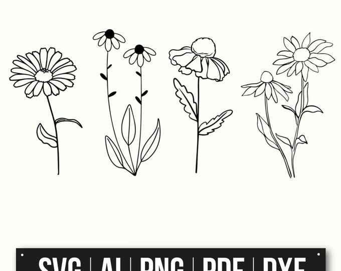 Set of 12 Dainty Floral Svg, Dainty Leaf Svg, Minimalist Flower Svg ...