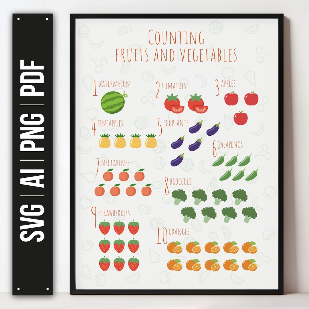 Fruit and Vegetable Counting SVG | Editable Preschool Poster for Kids ...