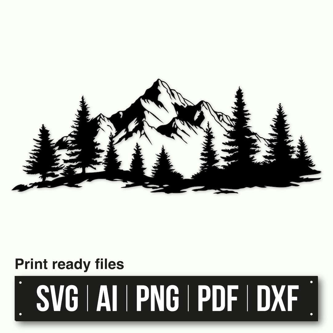Nature Scene SVG DXF | Mountains Trees Landscape Laser Cut | Mountain ...