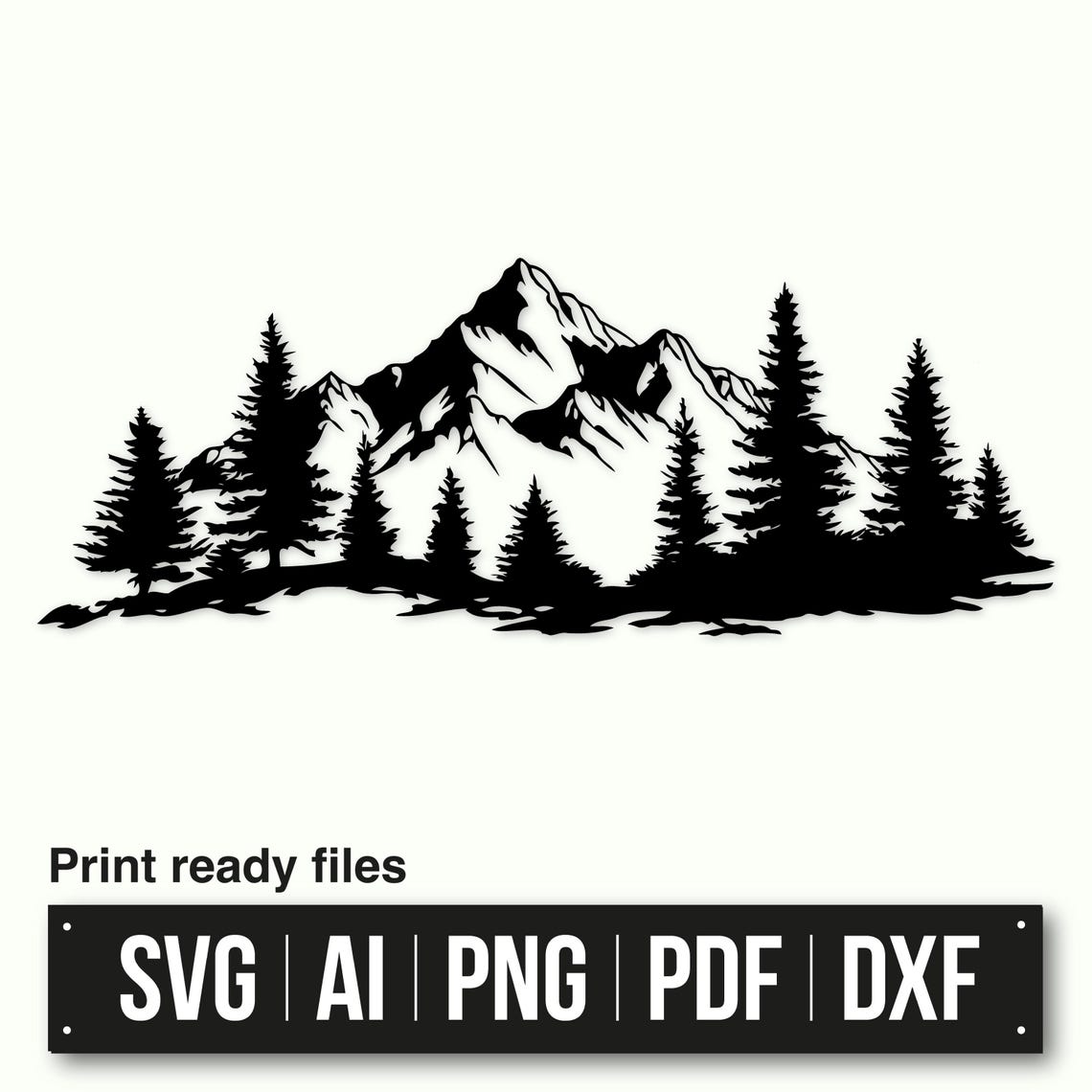 Nature Scene SVG DXF | Mountains Trees Landscape Laser Cut | Mountain ...
