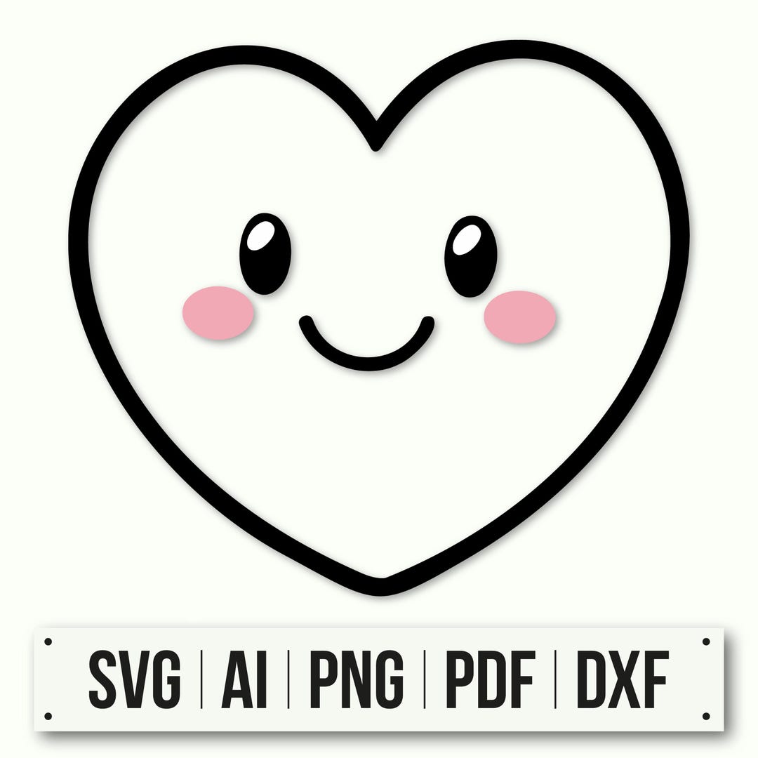 Kawaii Heart Svg | Digital Download | Smiling Heart Clipart | Valentine ...