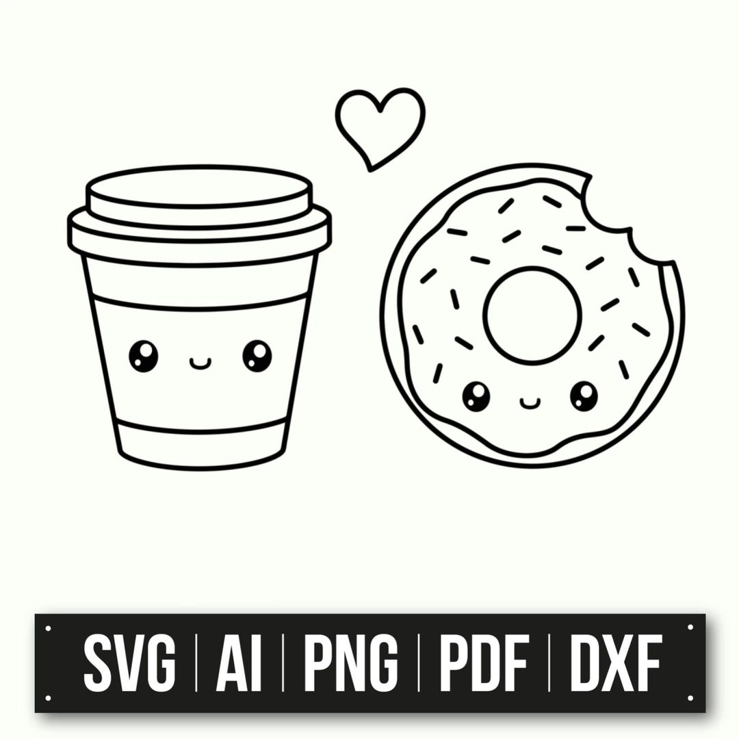 Kawaii Coffee Donut | Cute Food Clipart | Coffee Lover SVG | Donut Art ...