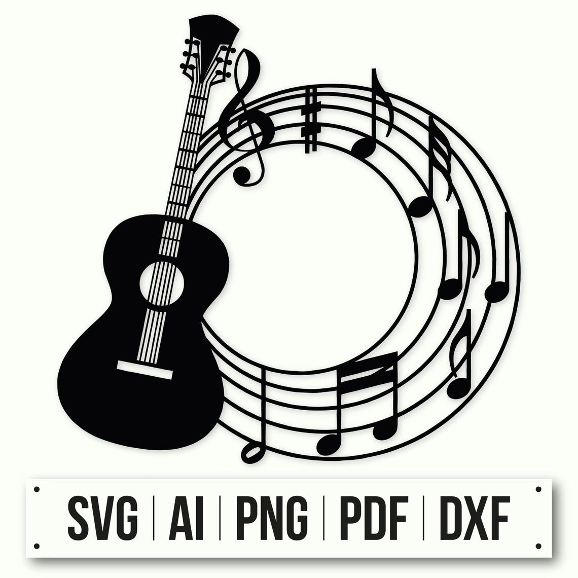 Guitar and Music Notes Circle Design | Instant Download | Black and ...