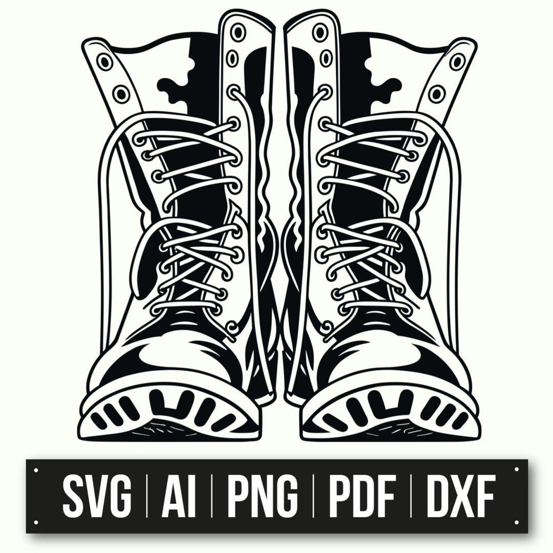 Combat Boots Vector Design | Instant Download | Black and White Graphic ...