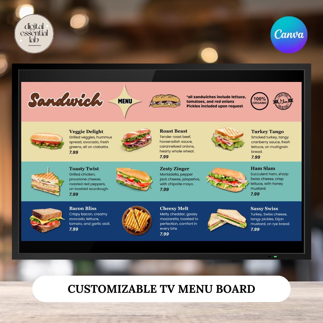 Digital TV Menu Board for Restaurant Sandwich Shop Food USB Fully ...