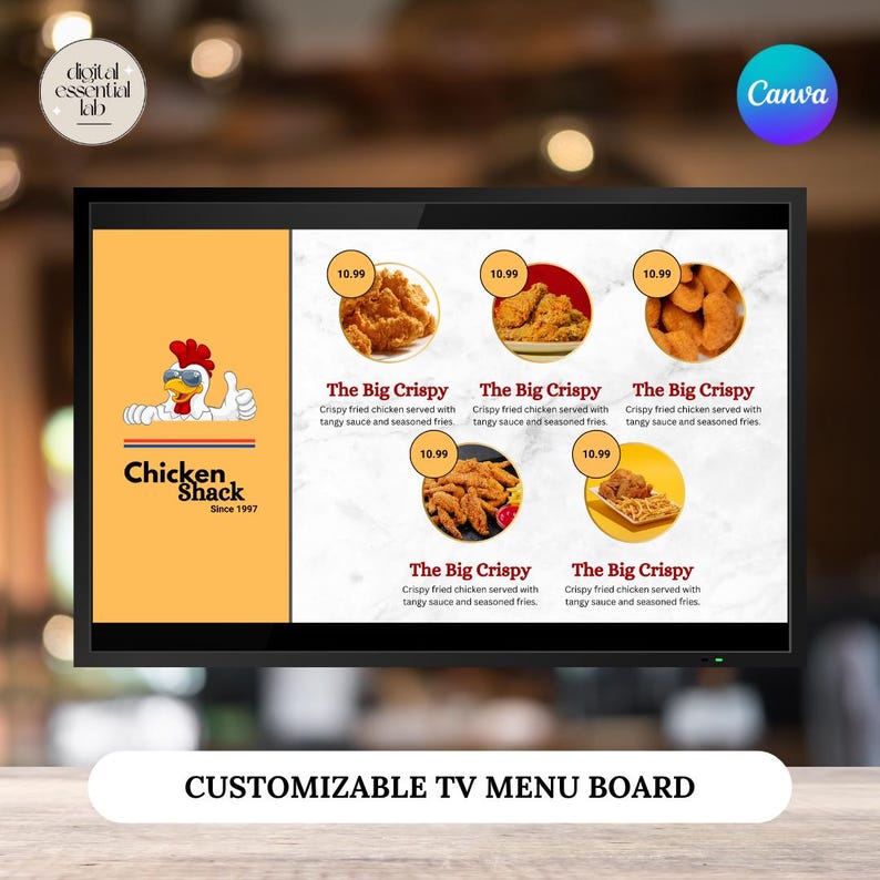 Digital TV Menu Board for Restaurant Fried Chicken Diner Food USB Fully ...