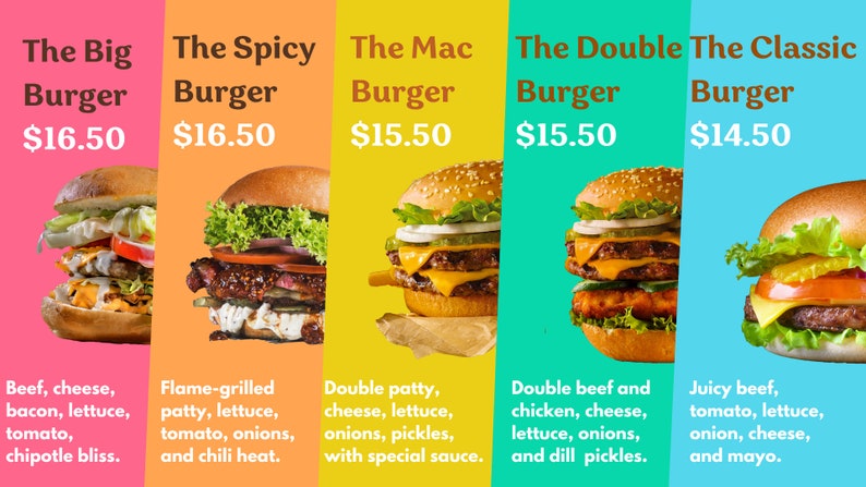 Digital TV Menu Board for Restaurant Burgers Food USB Fully Editable ...