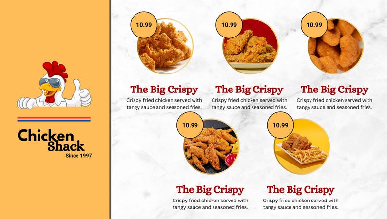 Digital TV Menu Board for Restaurant Fried Chicken Diner Food USB Fully ...