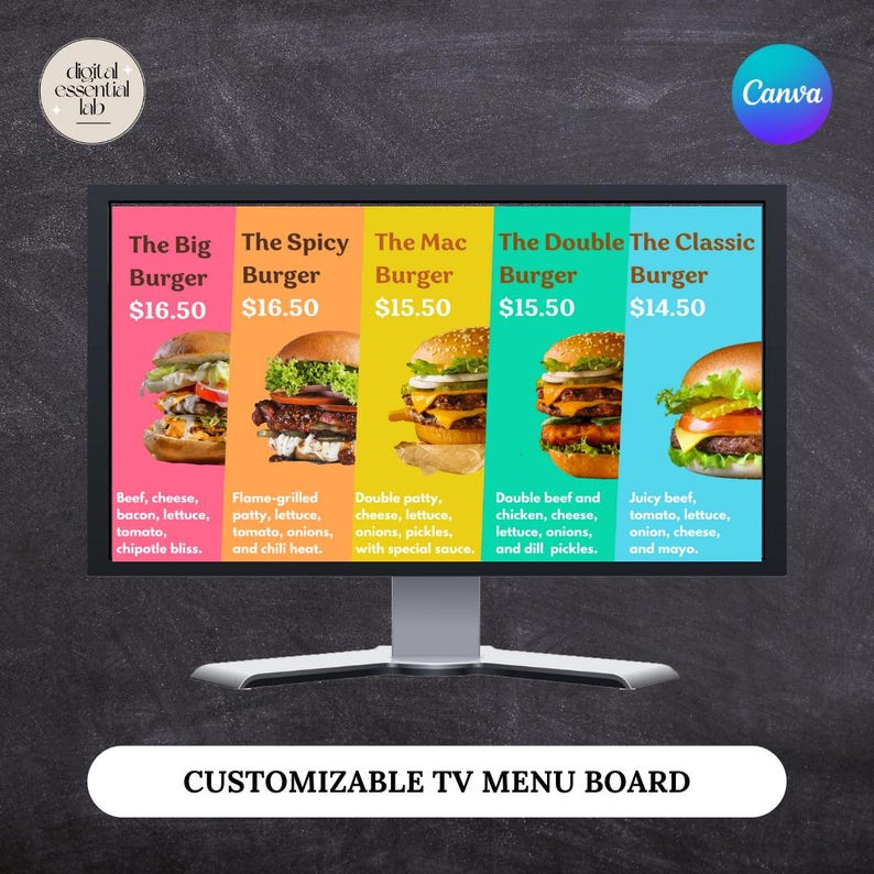 Digital TV Menu Board for Restaurant Burgers Food USB Fully Editable ...