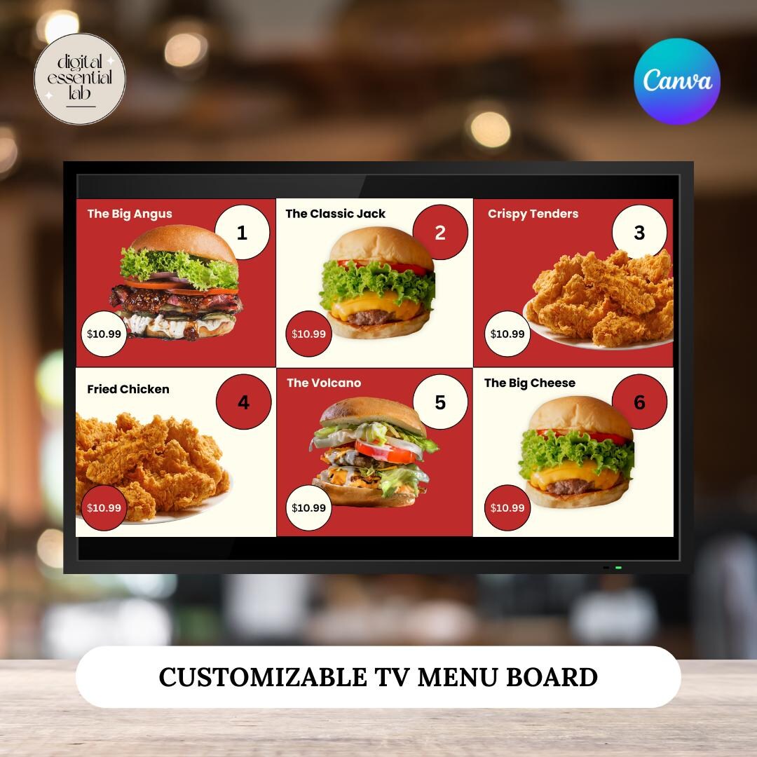 Digital TV Menu Board for Restaurant Burgers Food USB Fully Editable ...