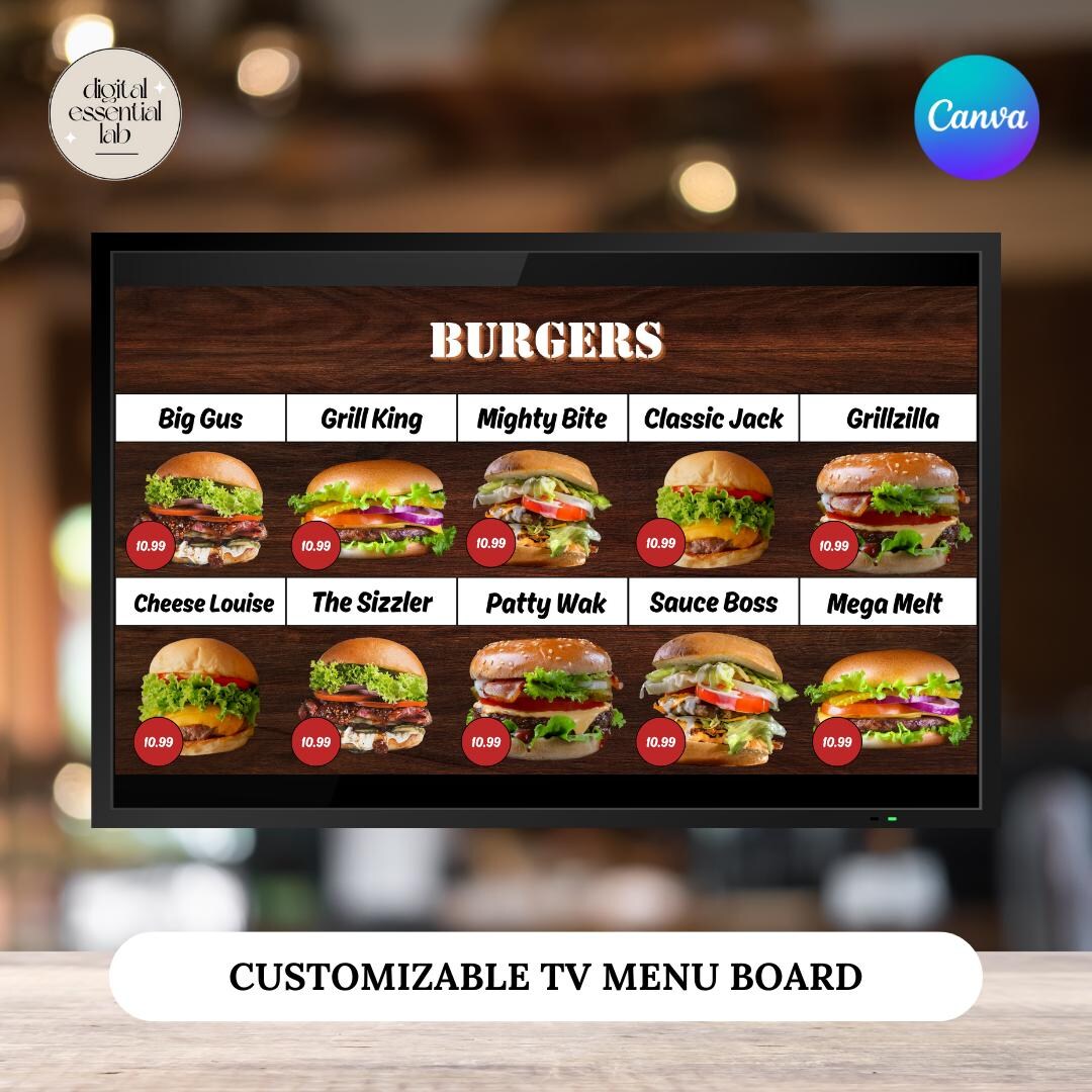 Digital TV Menu Board for Restaurant Burgers Food USB Fully Editable ...