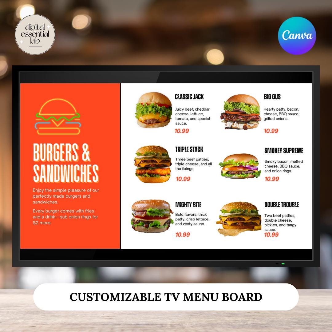 Digital TV Menu Board for Restaurant Burgers Food Menu USB Fully ...