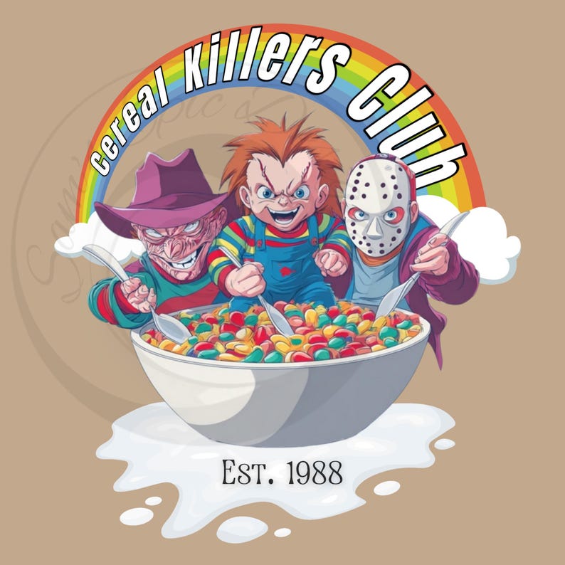 Cereal Killers Club PNG, Horror Cartoon Digital Download, Chucky Jason ...