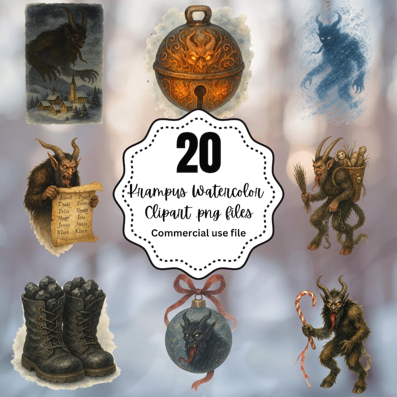 Krampus Christmas Clipart Set Watercolor PNG Files, Creepy Gothic ...
