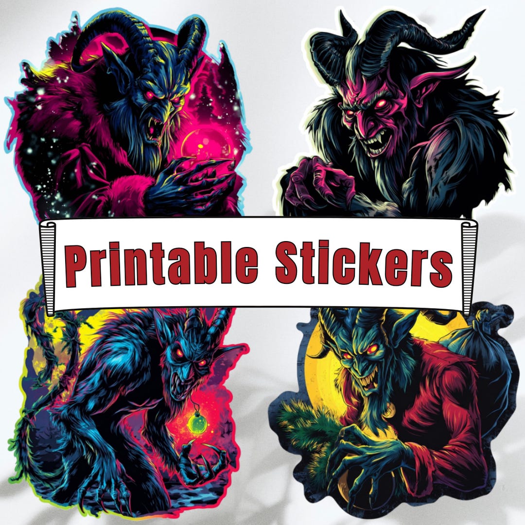 Printable Krampus Stickers, Gothic Christmas Demon Clipart, Dark ...