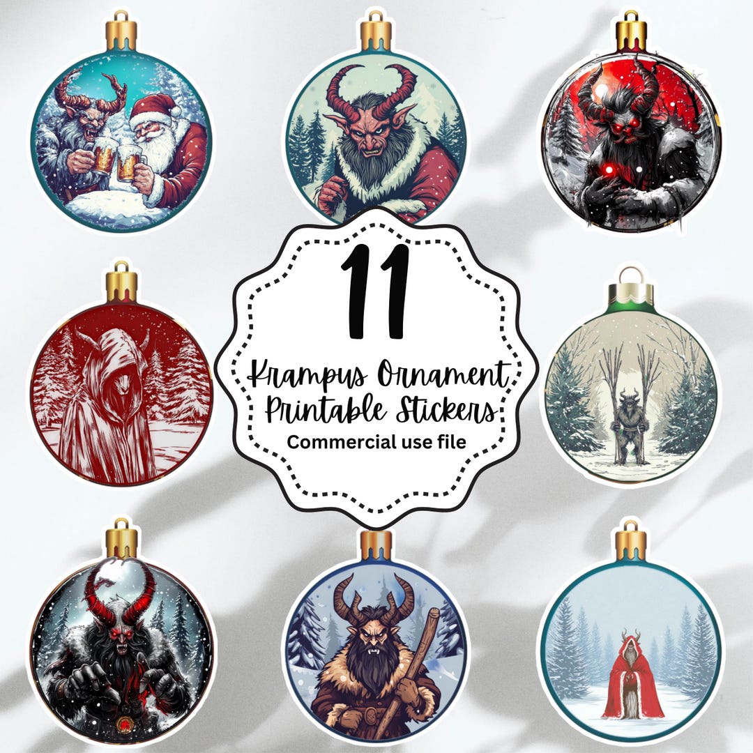 Krampus Ornament Printable Stickers, Gothic Christmas Decor, Creepy ...