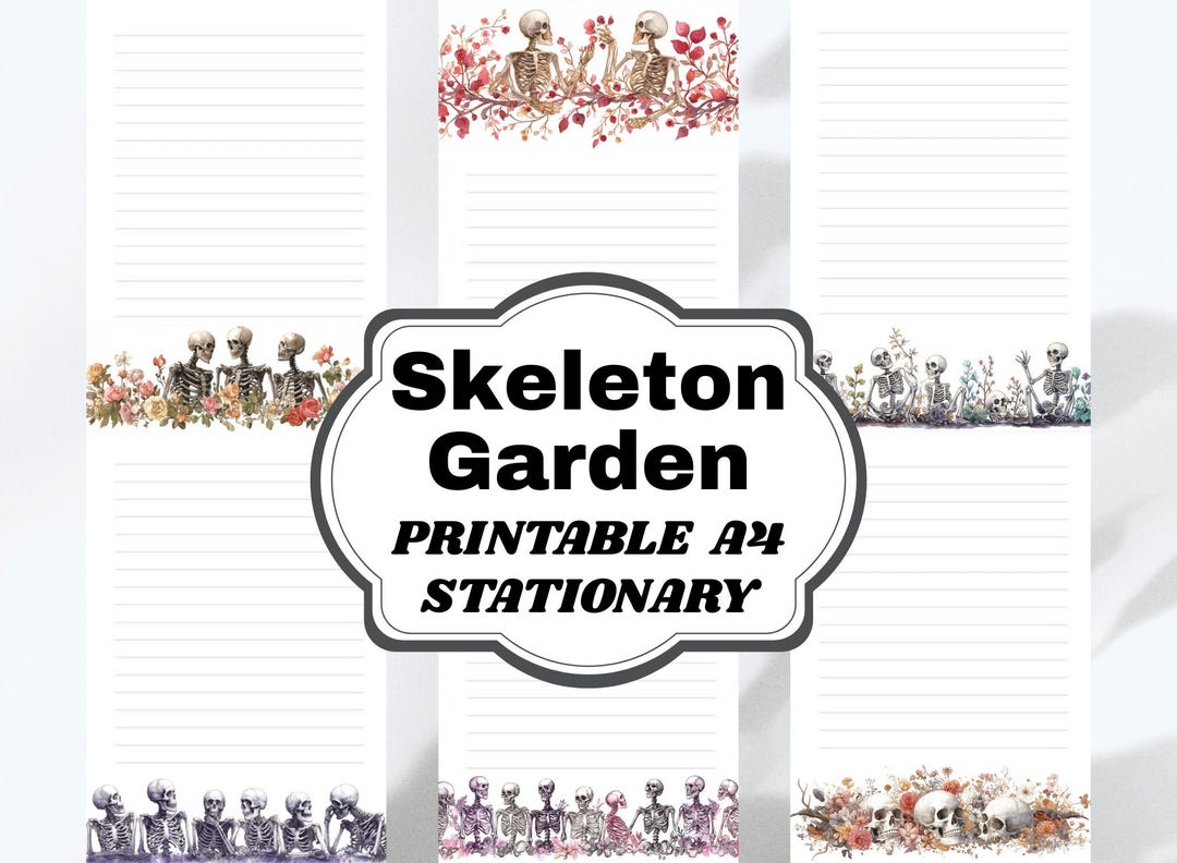 Skeleton Floral Stationery Set, Gothic A4 Digital Download, Skull ...