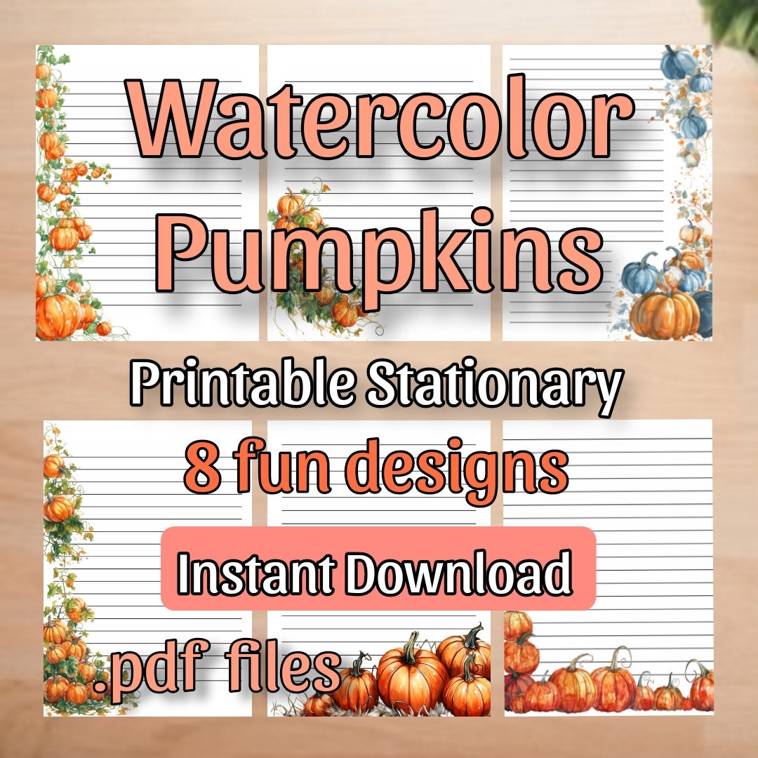 Watercolor Pumpkins Stationary Decoative Fall Design for Halloween ...