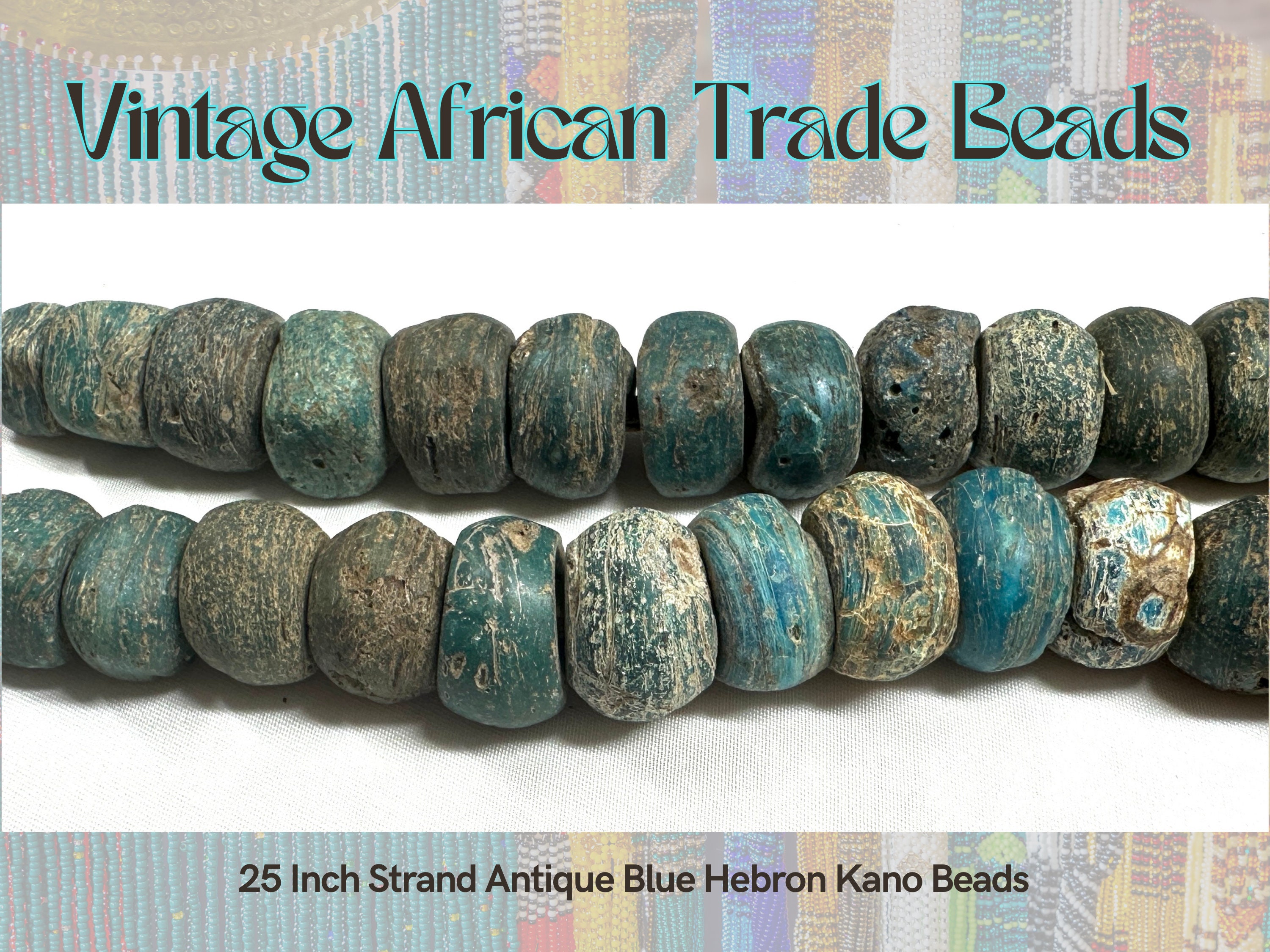 25 Inch Strand Antique Turquoise Blue Hebron Kano Beads Vintage African ...