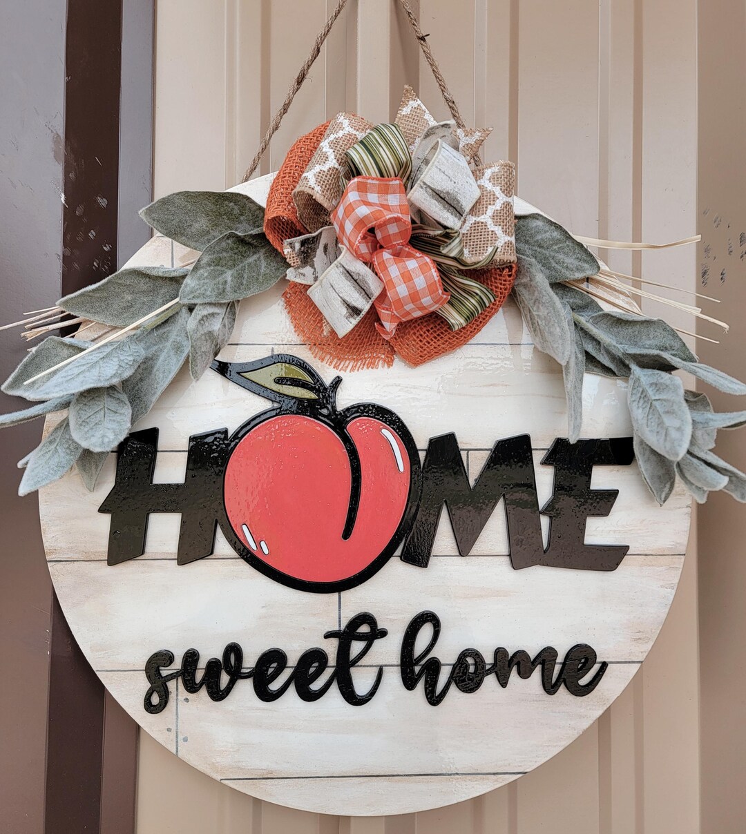 Peach Welcome Sign: Home Sweet Home Front Door Decor - Etsy