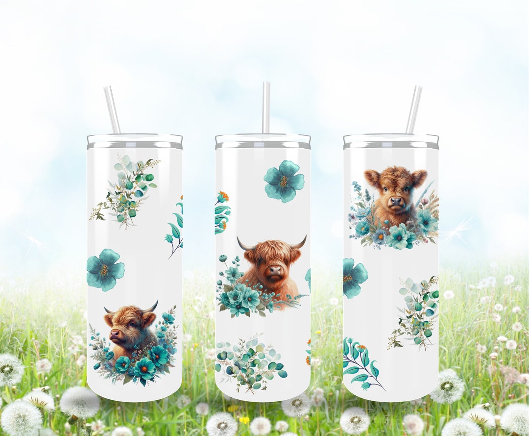 Highland Cow Tumbler-turquoise | Skinny 20 Oz Cup, Stainless Steel - Etsy