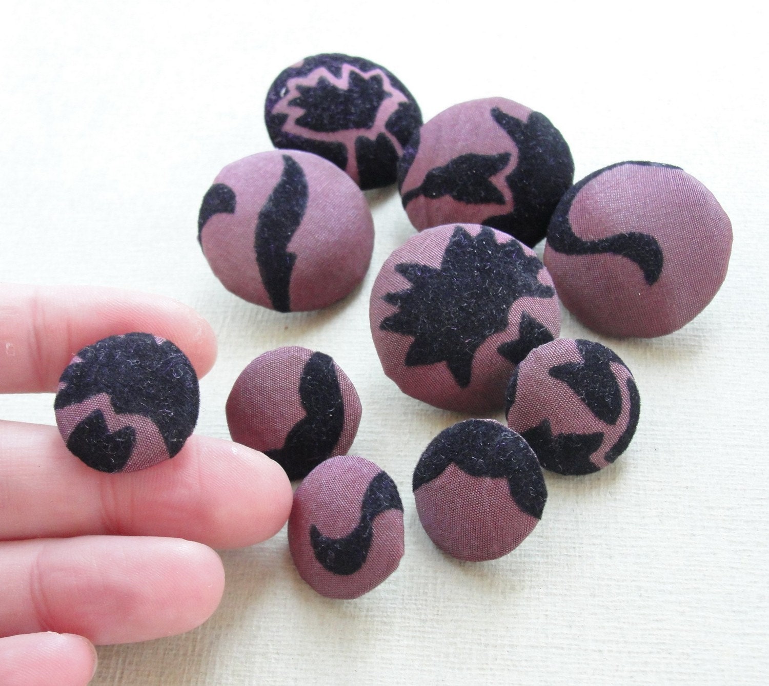 Fabric Covered Buttons Vintage Flocked Taffeta 10pc - Etsy