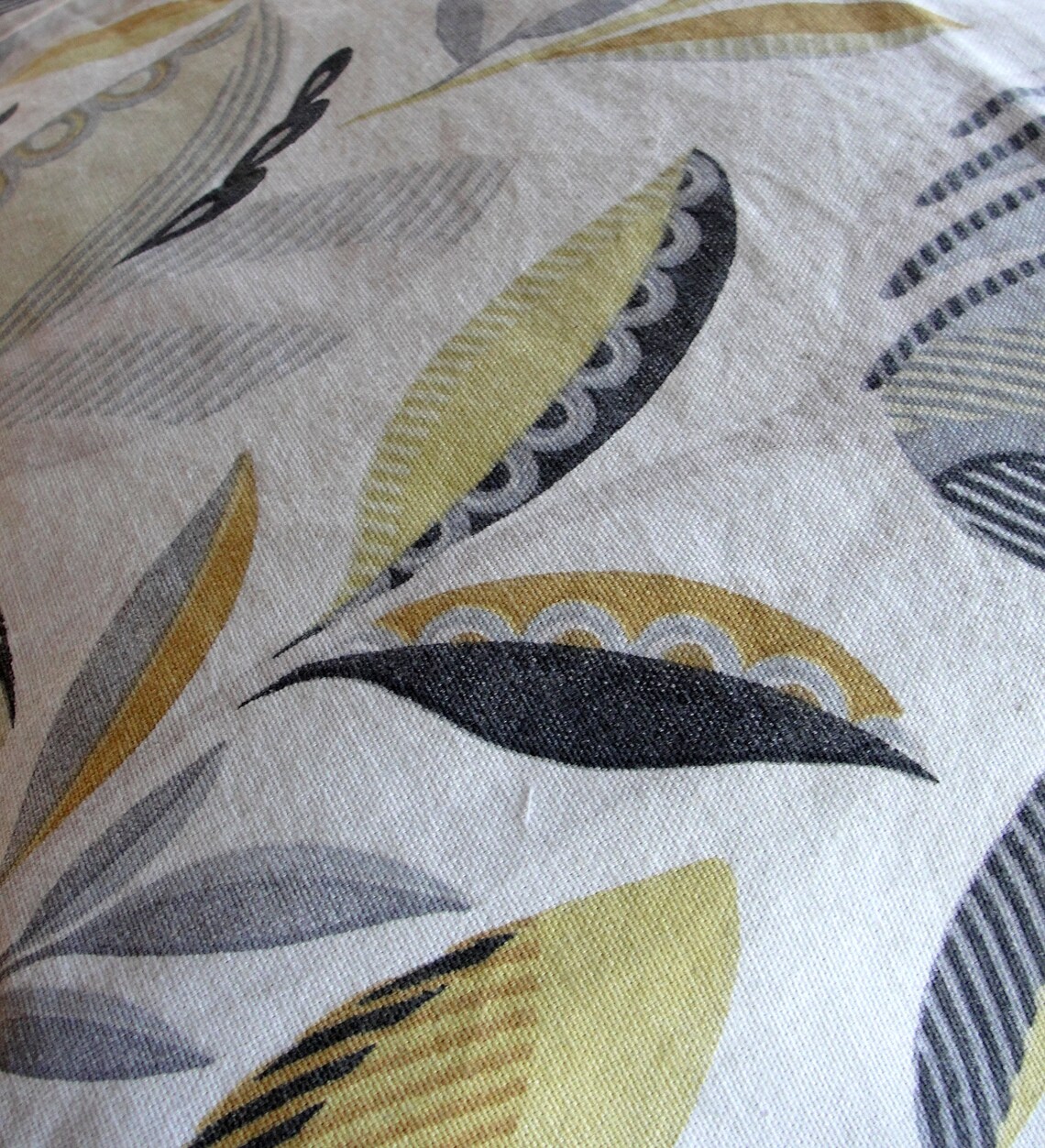 Floral Printed Leon Fabric, 100% Cotton Piece, Yellow and Gray - Etsy