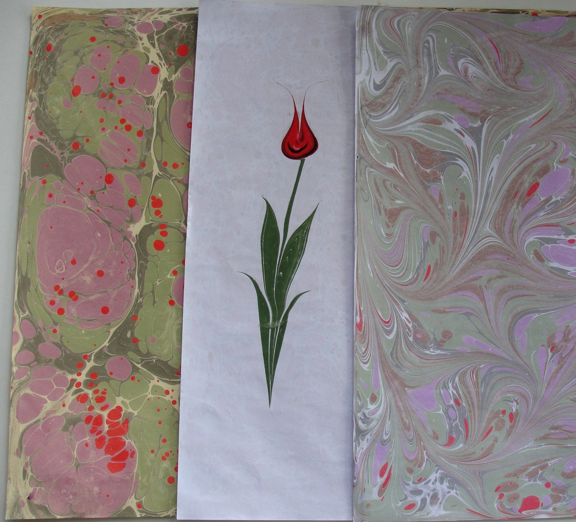 Hand Marbled Paper, Ebru Paper, Turkish Marbled Paper, Bookbinding ...
