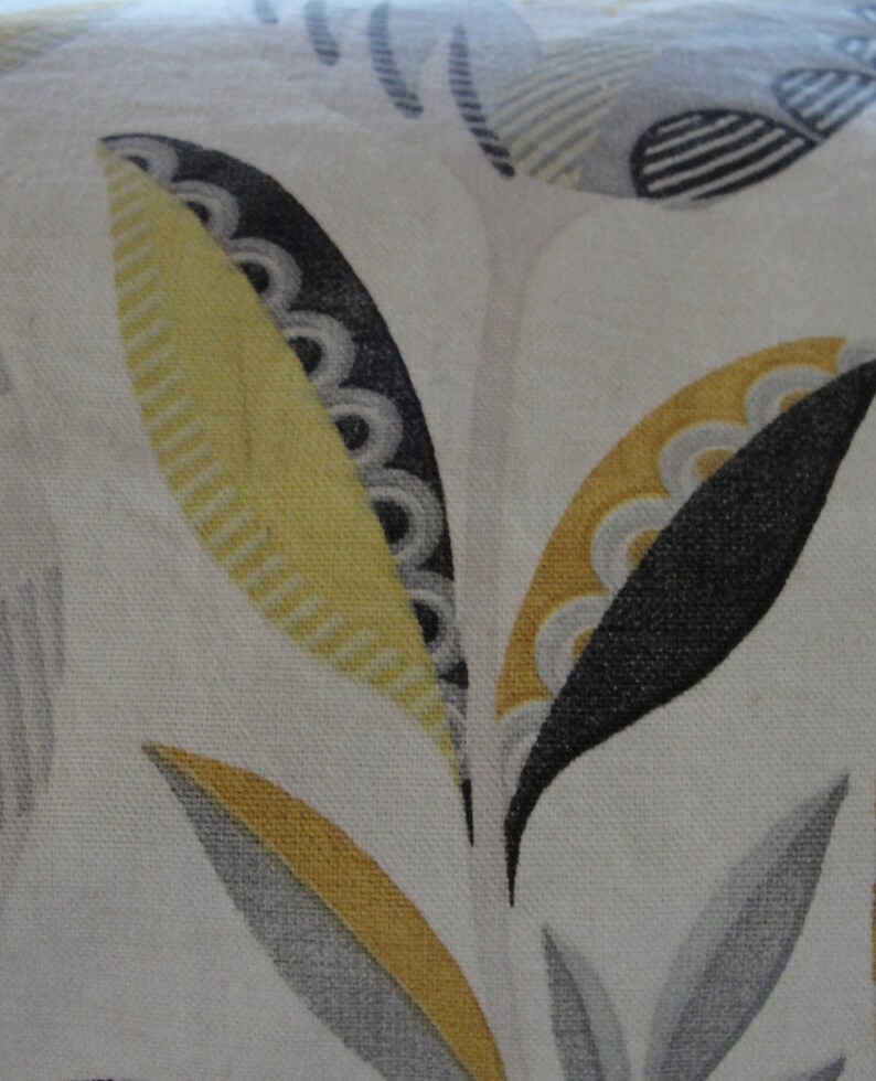 Floral Printed Leon Fabric, 100% Cotton Piece, Yellow and Gray - Etsy