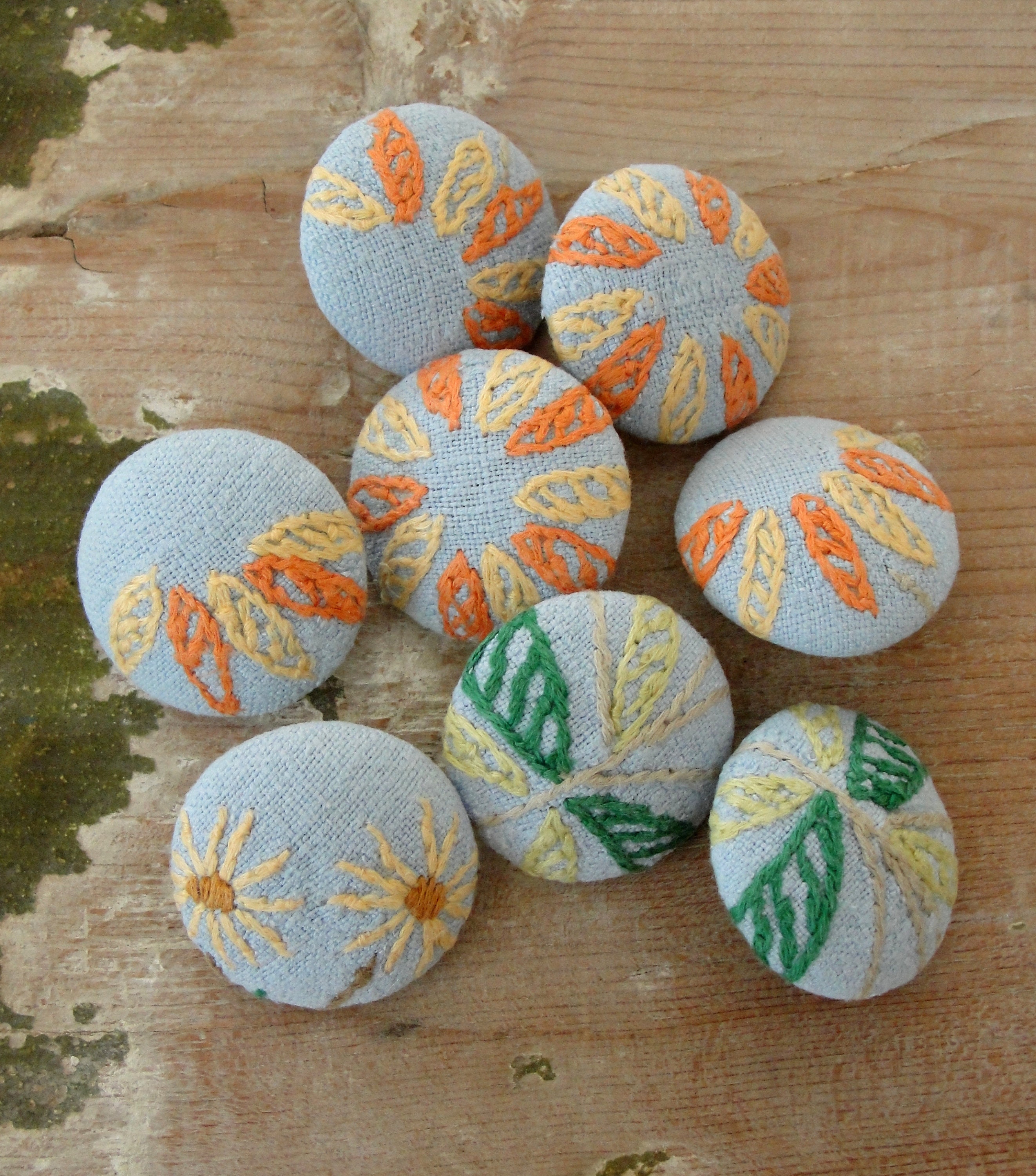 Fabric Covered Buttons Vintage Embroidered Linen 8pcs - Etsy