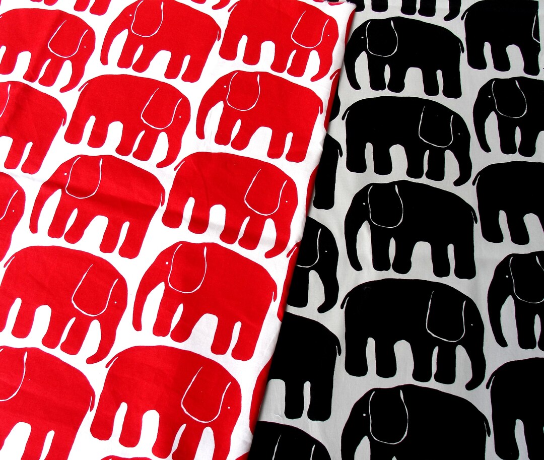 Finlayson Elephant Print Fabric - Scandinavian Cotton Fabric, Elefantti ...
