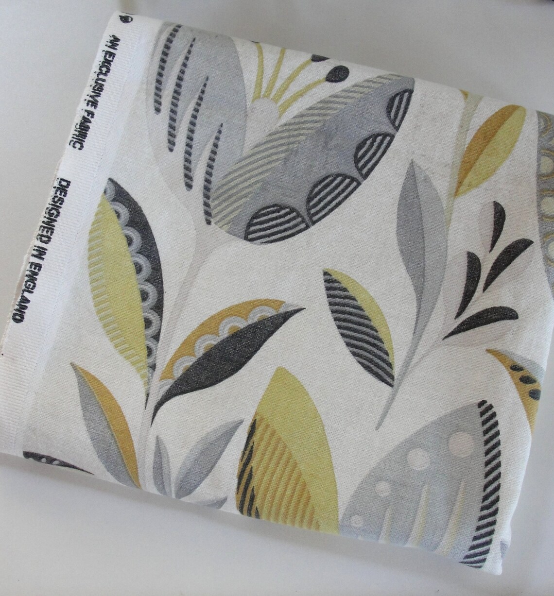 Floral Printed Leon Fabric, 100% Cotton Piece, Yellow and Gray - Etsy