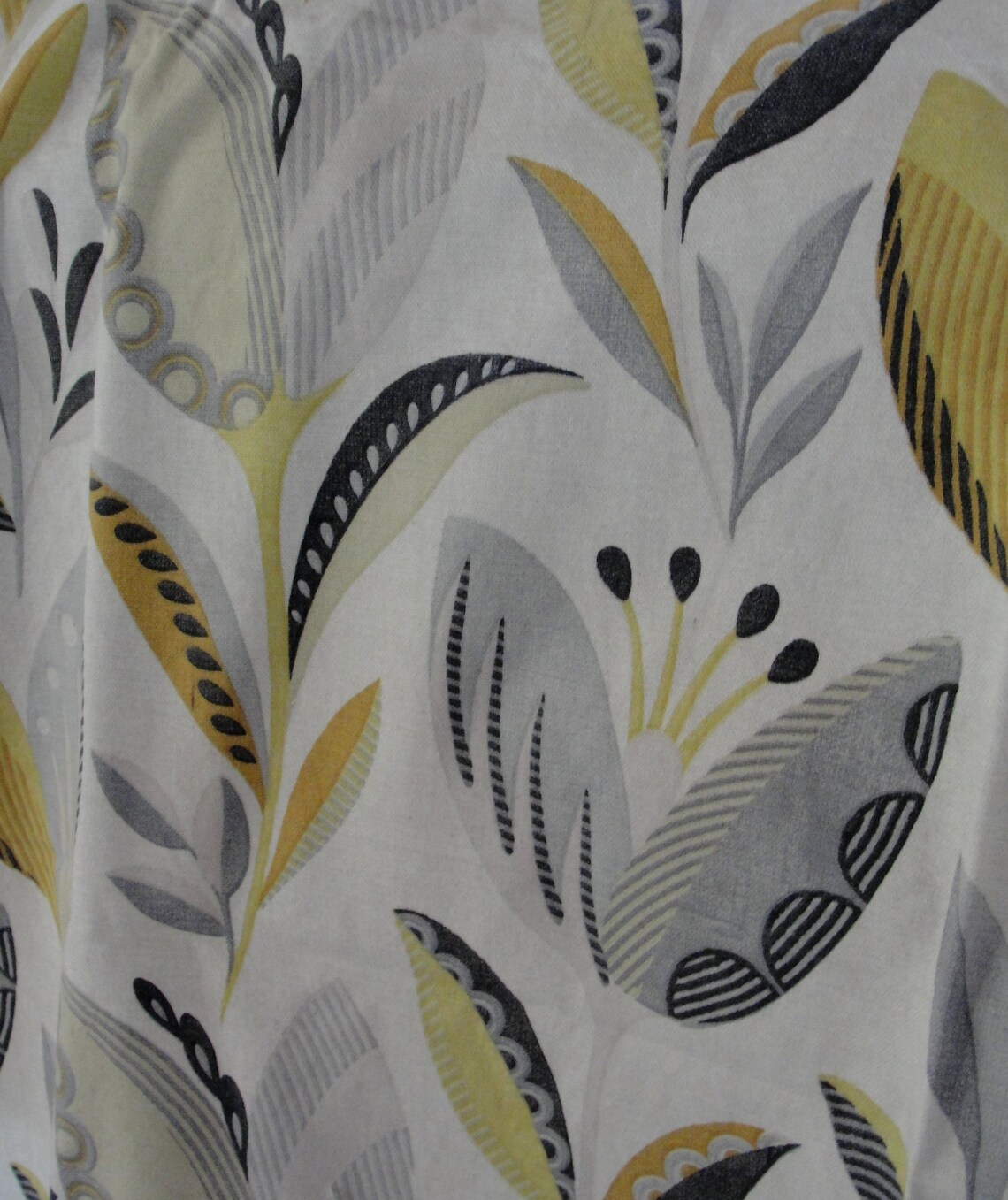 Floral Printed Leon Fabric, 100% Cotton Piece, Yellow and Gray - Etsy
