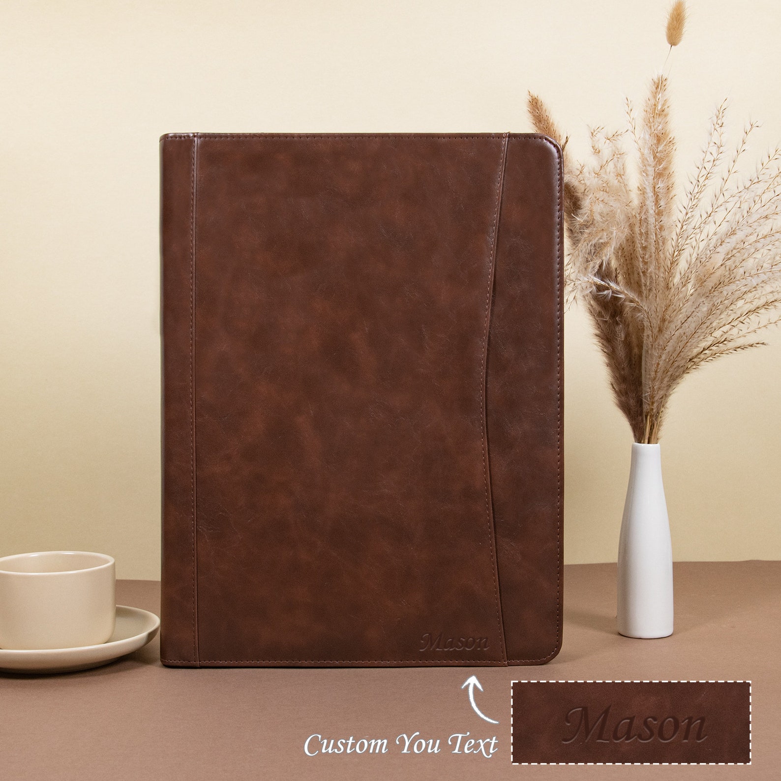 A4 Personalized Dark Brown Portfolio, 3ring PU Leather Binder, Engraved ...