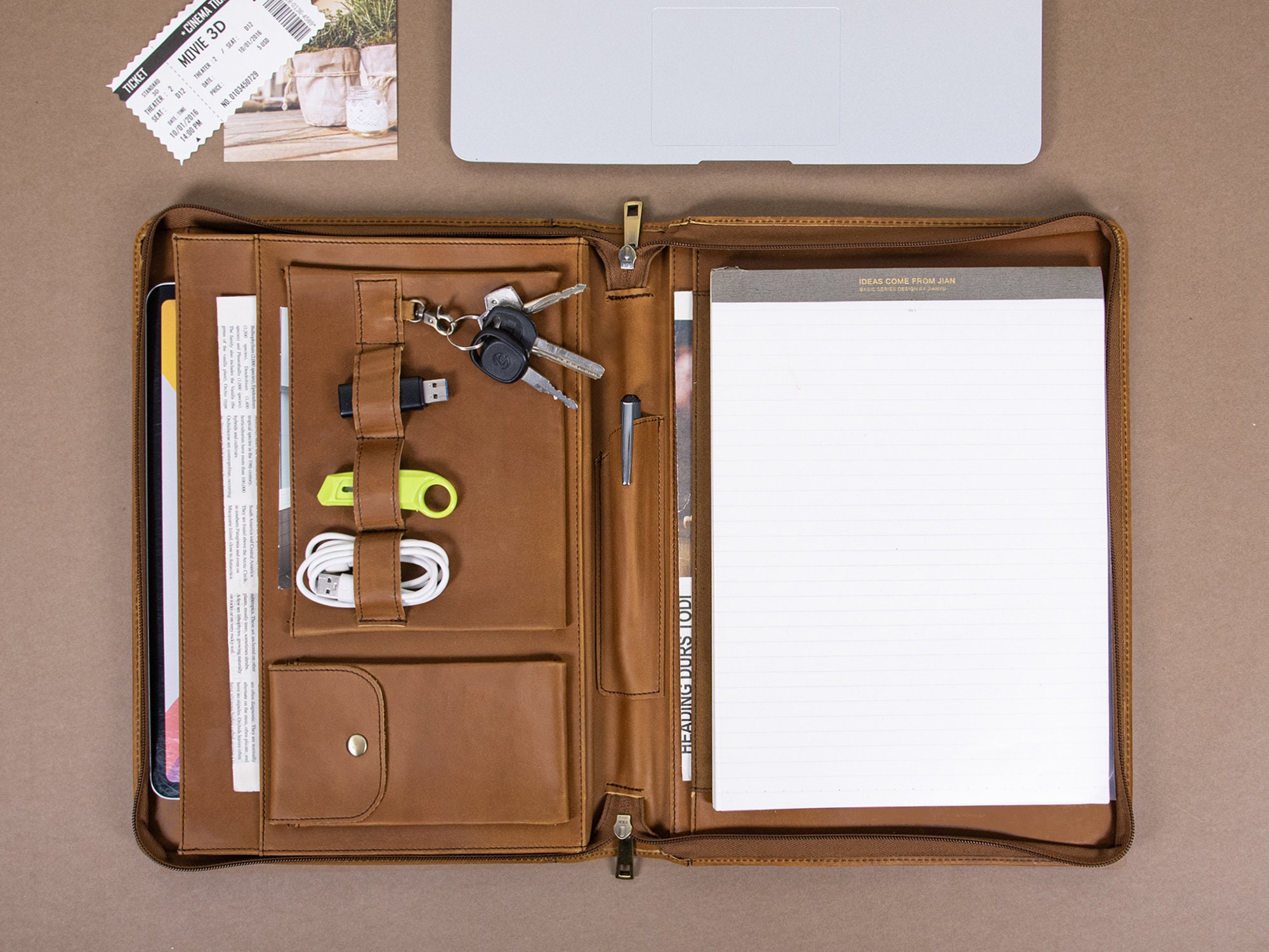 Men's A4 Personalized Brown Portfolio With Zipper, Engraved Crazy Horse ...