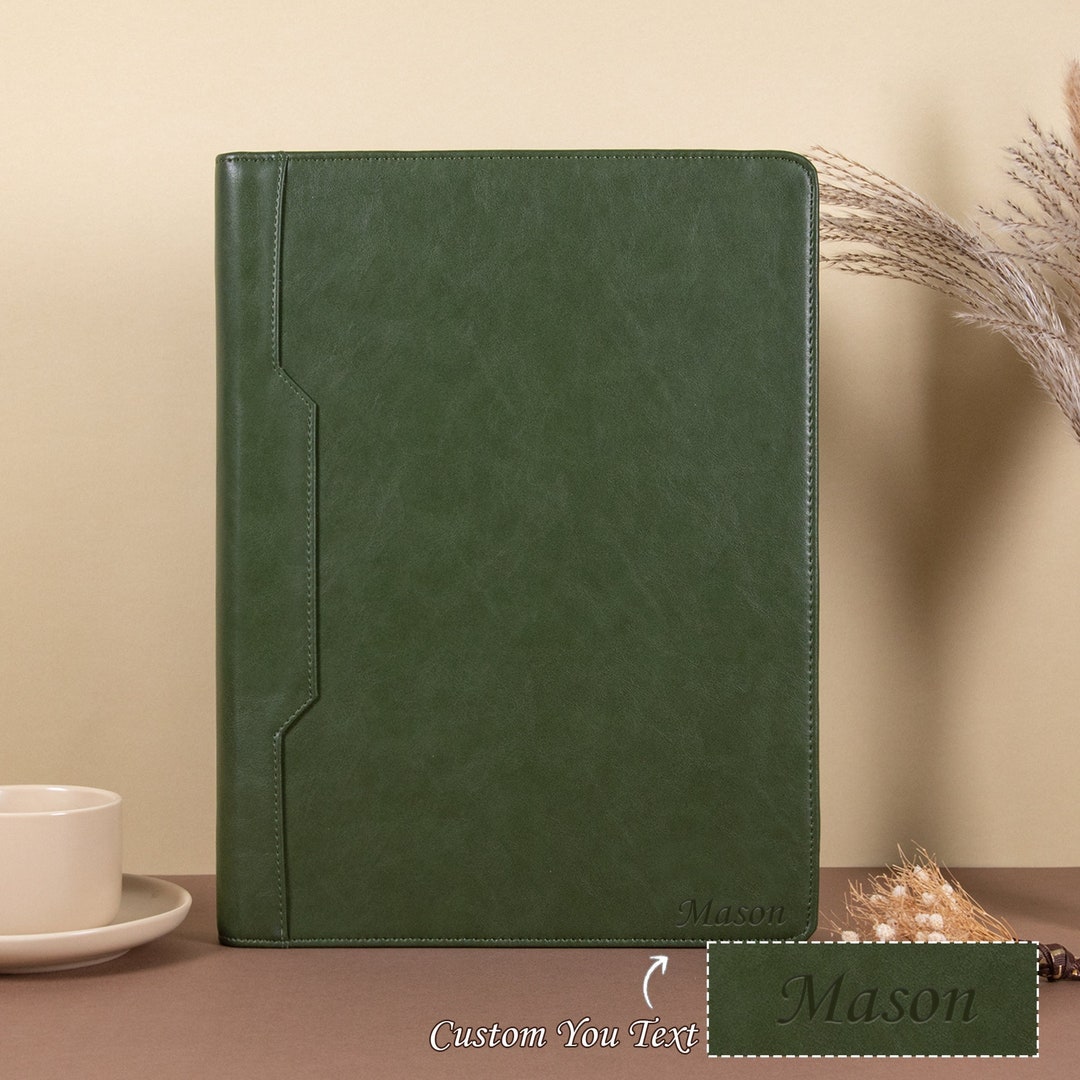 Men's 3-ring Binder Green Vegan Leather Portfolio for Her, A4 ...