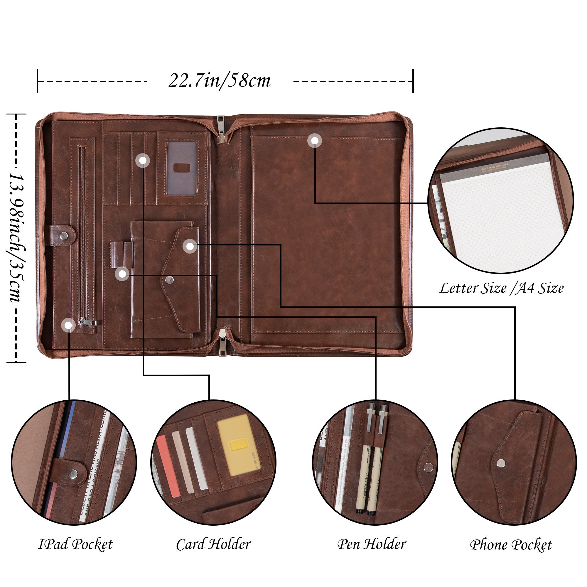 Personalized Colorful PU Leather Portfolio With Handle, A4 Notepad Case ...