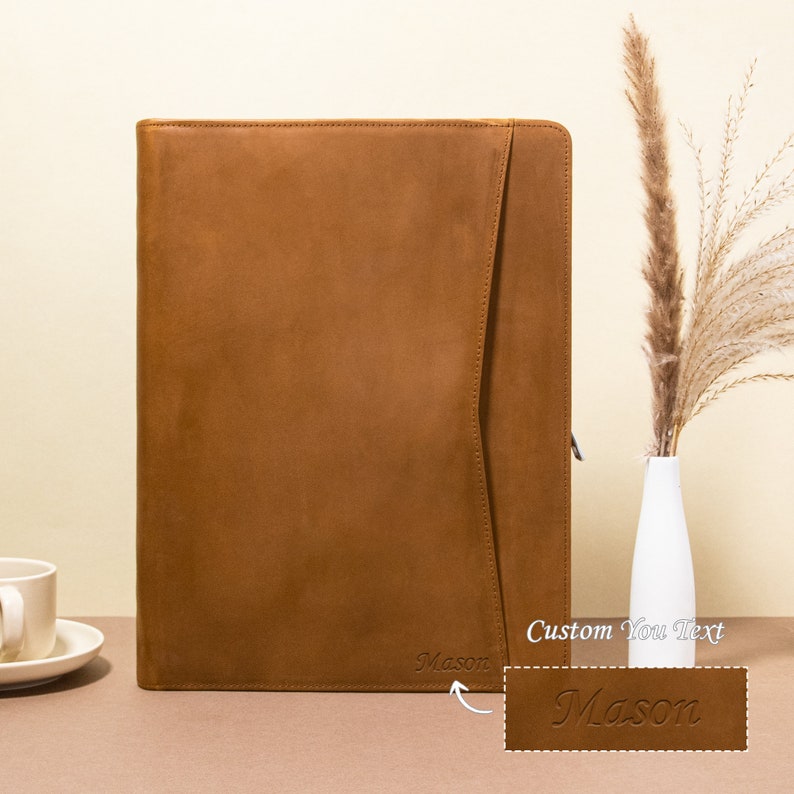 Vintage A4 Crazy Horse Leather Portfolio for Men, Personalized Office ...