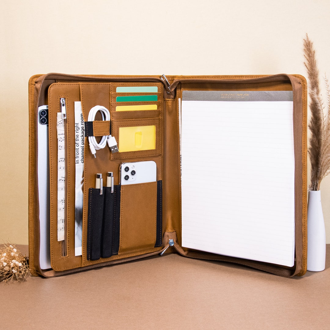 Vintage A4 Crazy Horse Leather Portfolio for Men, Personalized Office ...