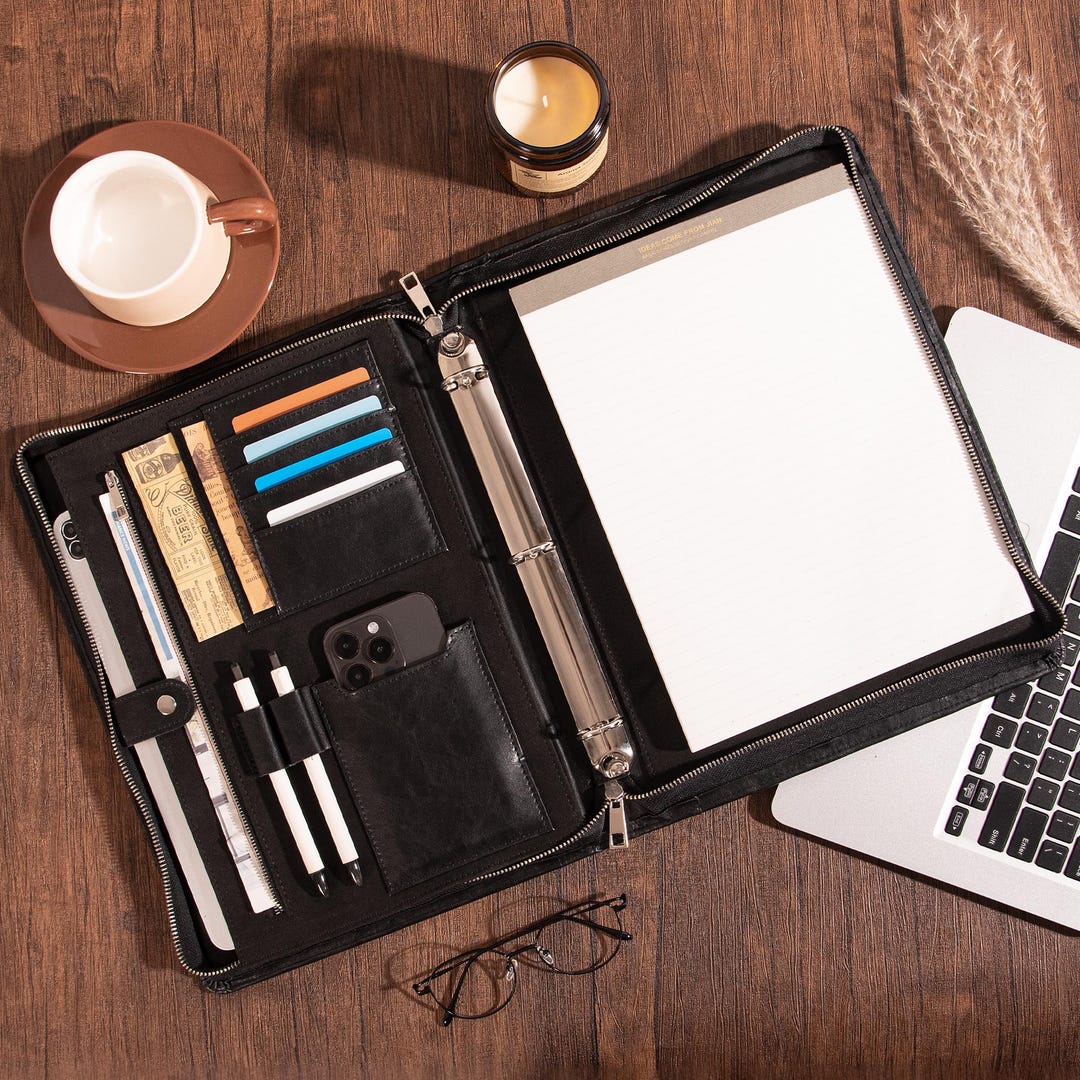 Personalized Leather Portfolio, 3-ring Padfolio Binder, A4 File ...