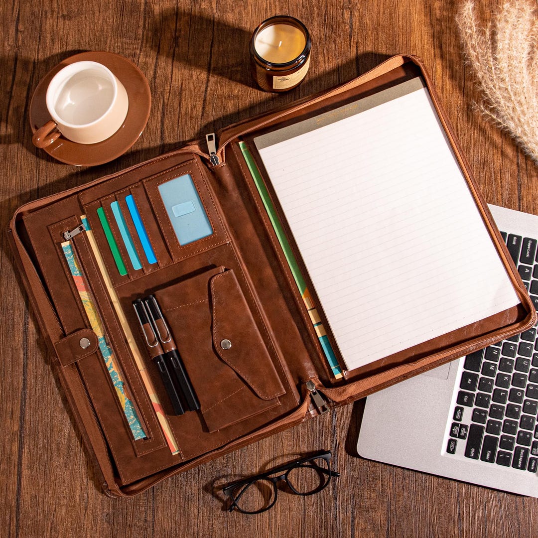 Personalized Portfolio With Handle, PU Leather Refillable Padfolio, A4 ...