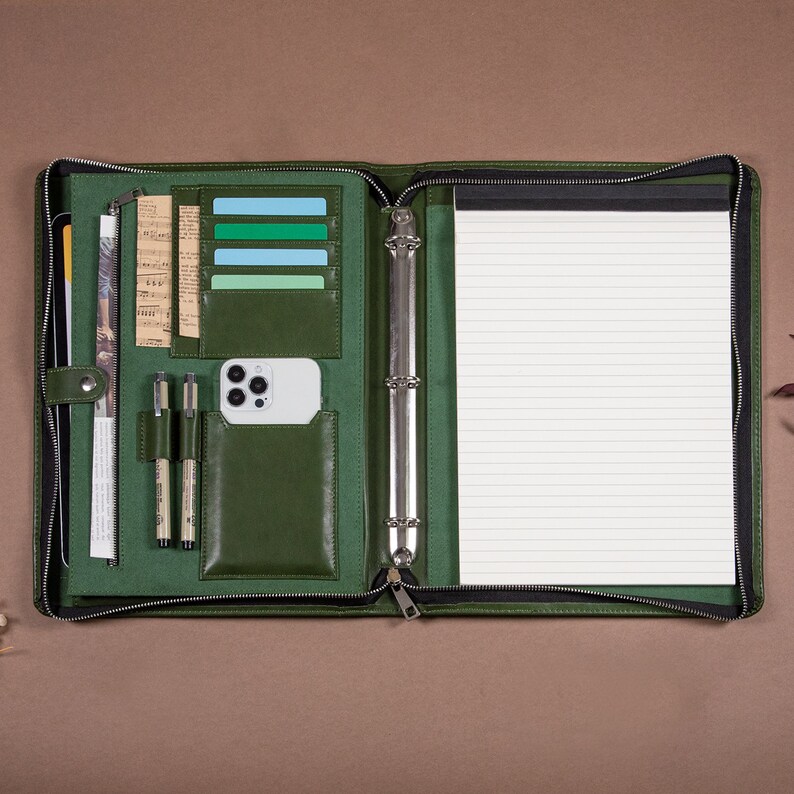 Personalized Name Logo Green Vegan Leather Portfolio, 3-ring Binder ...