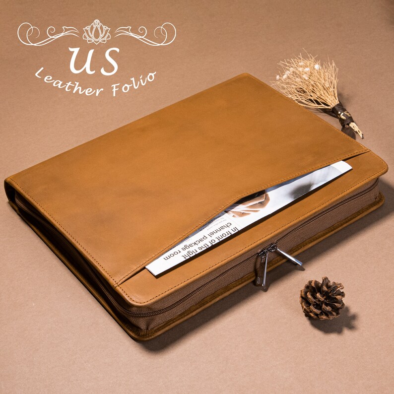 Vintage A4 Crazy Horse Leather Portfolio for Men, Personalized Office Organizer, Custom File ...