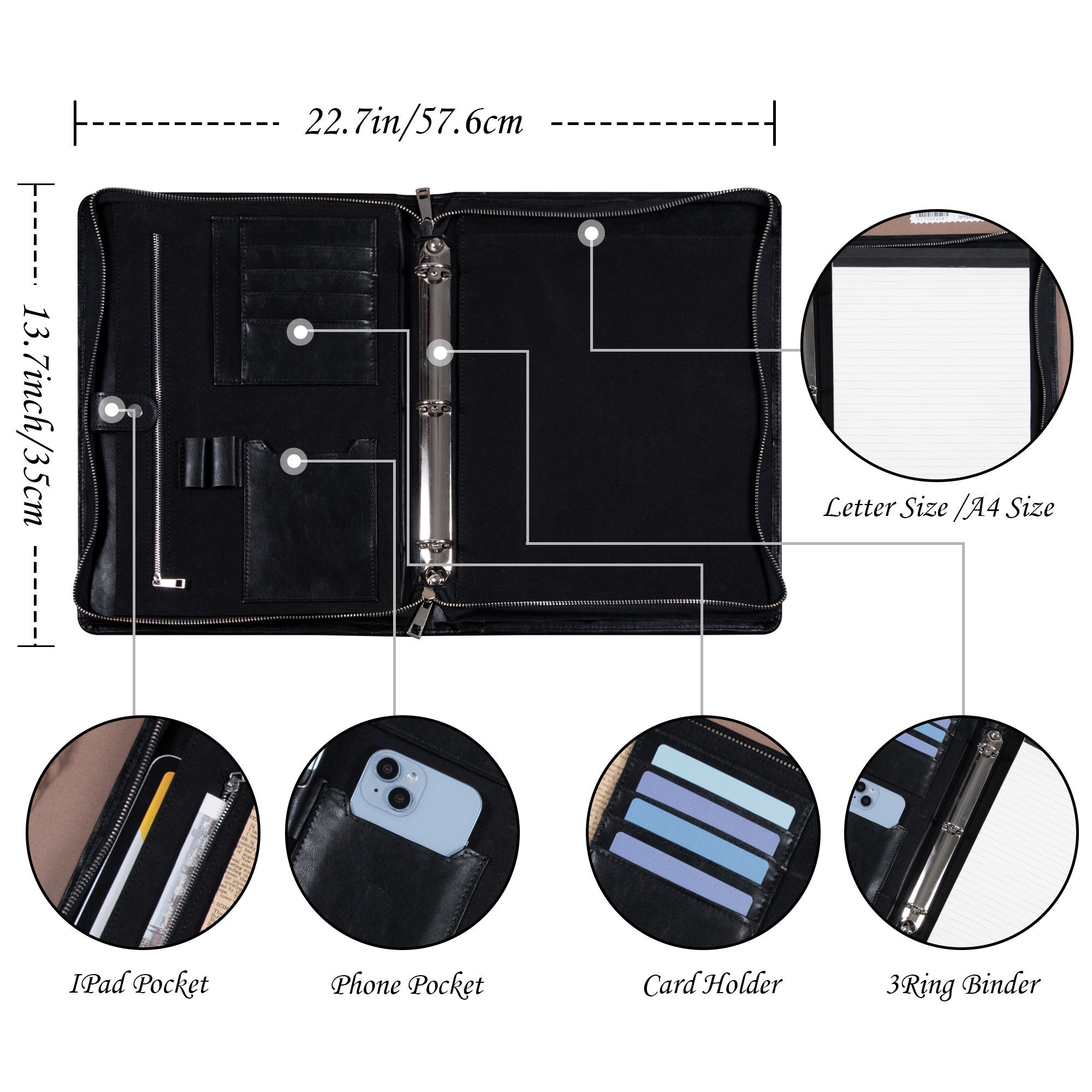 Personalized Black Vegan Leather Portfolio for Him, 3-ring Binder ...