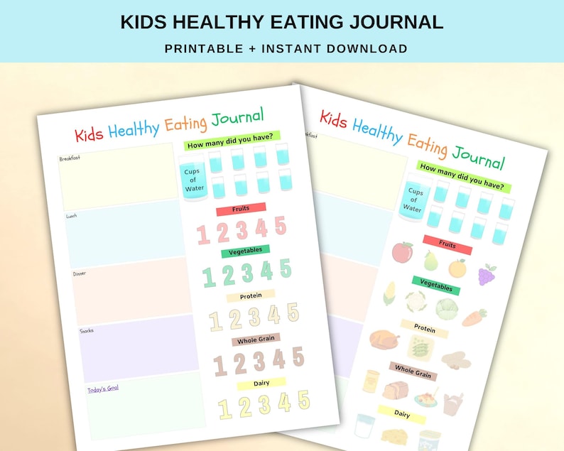 Kids Daily Food Chart, Printable Healthy Eating Tracker, Healthy Food ...