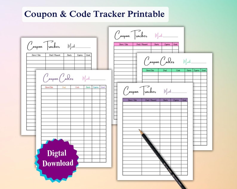 Coupon Tracker Printable, Coupon Code Tracker, Discount Sales Log ...